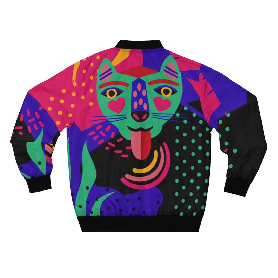 Cat Illustration Bomber Jacket With Zipper, 90s Bomber Jacket for Men ...