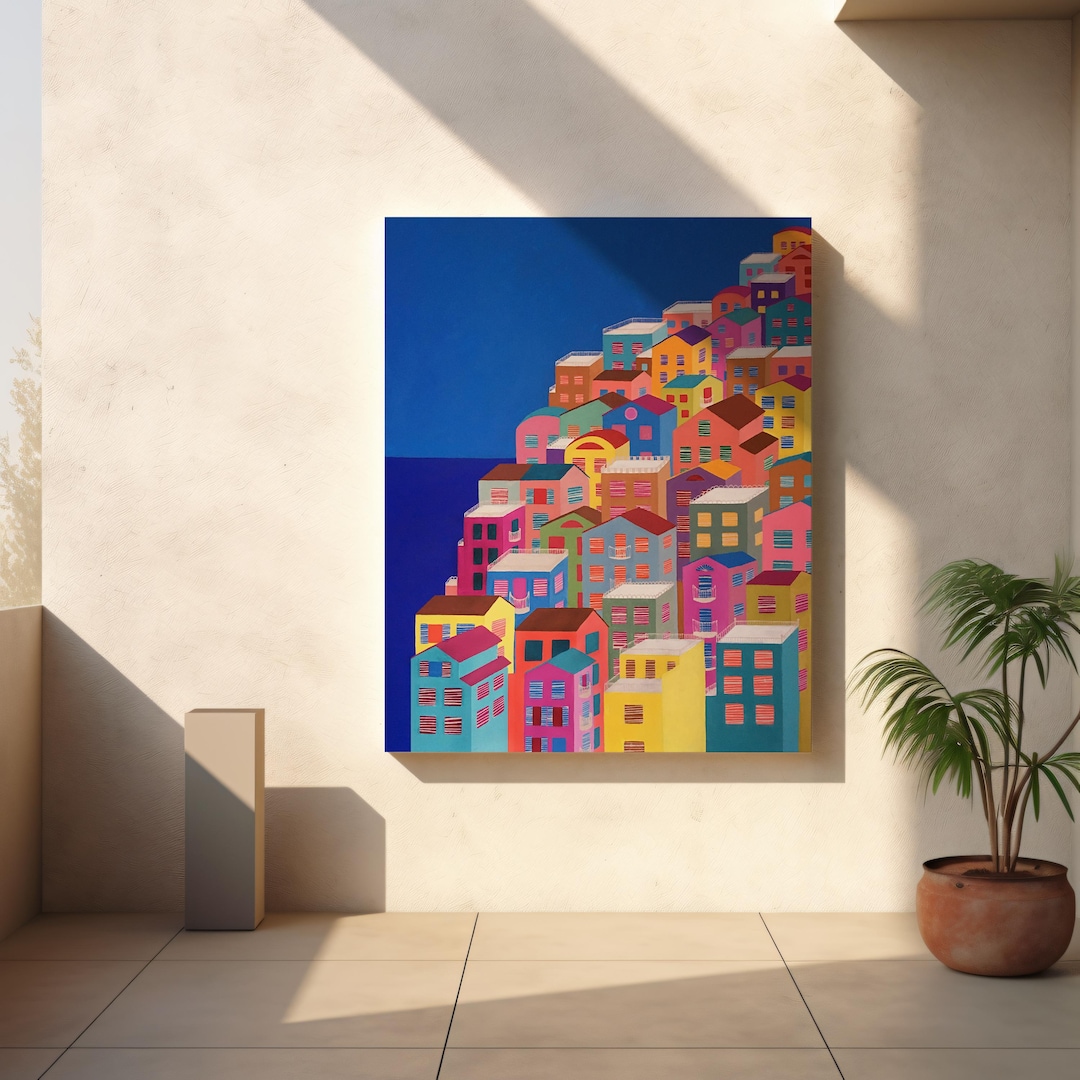 Colorful Large or Small Cityscape Mediterranean Canvas Art, Vibrant ...