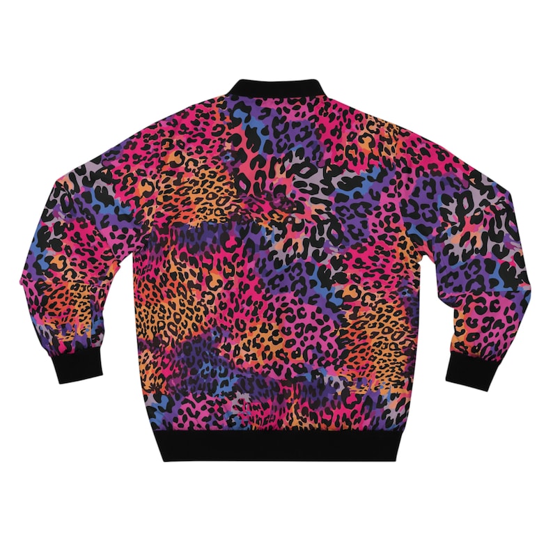 Rainbow Leopard Festival Bomber Jacket, Vibrant Rave Windbreaker, Neon ...
