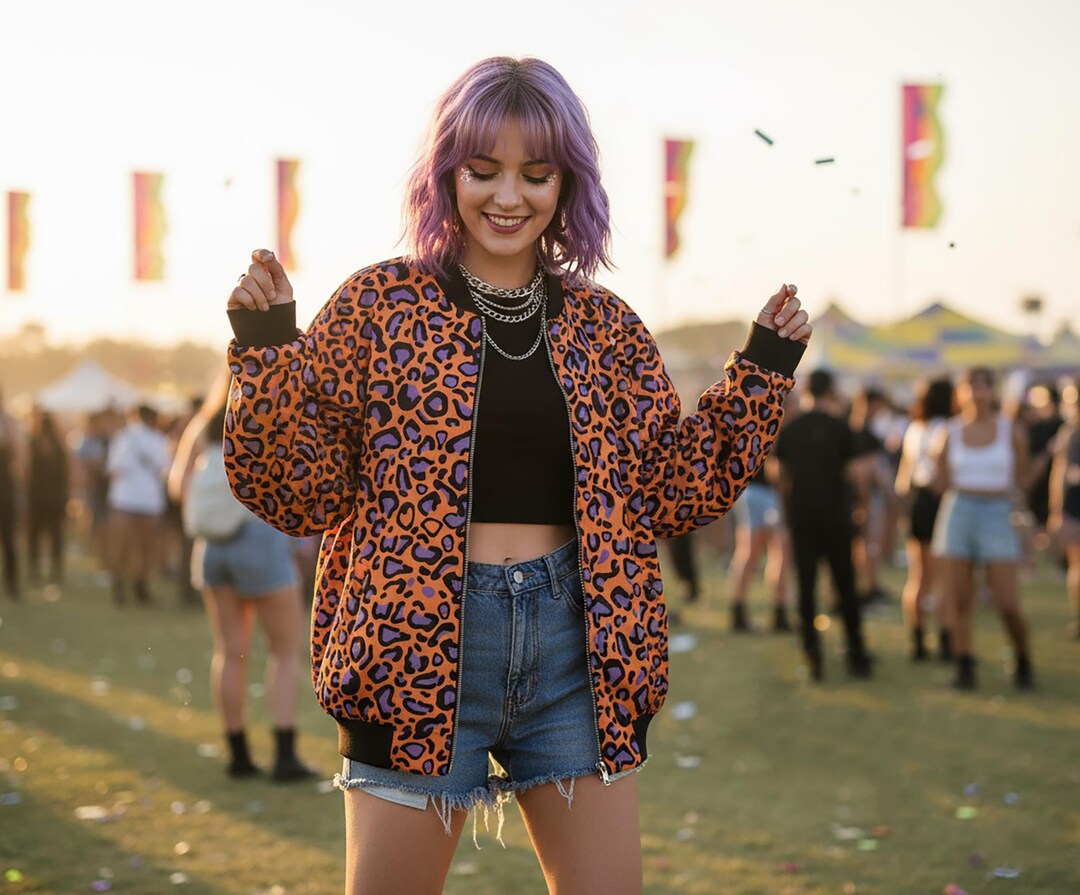 Fierce Leopard Print Festival Bomber Jacket – Bold Rave Streetwear ...