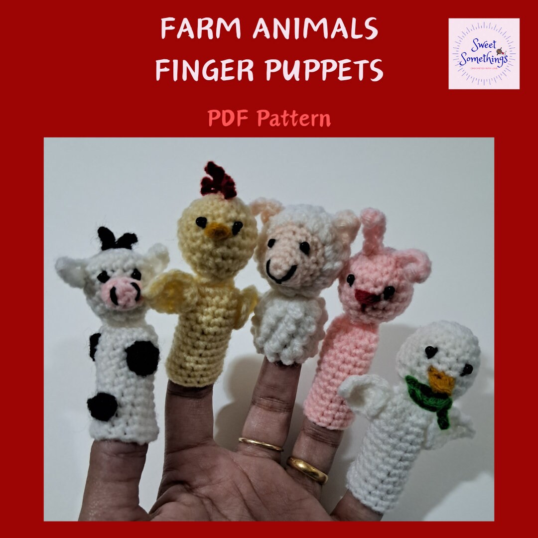 Farm Animals Finger Puppets PDF Pattern Sheep, Cow, Chicken, Dove ...