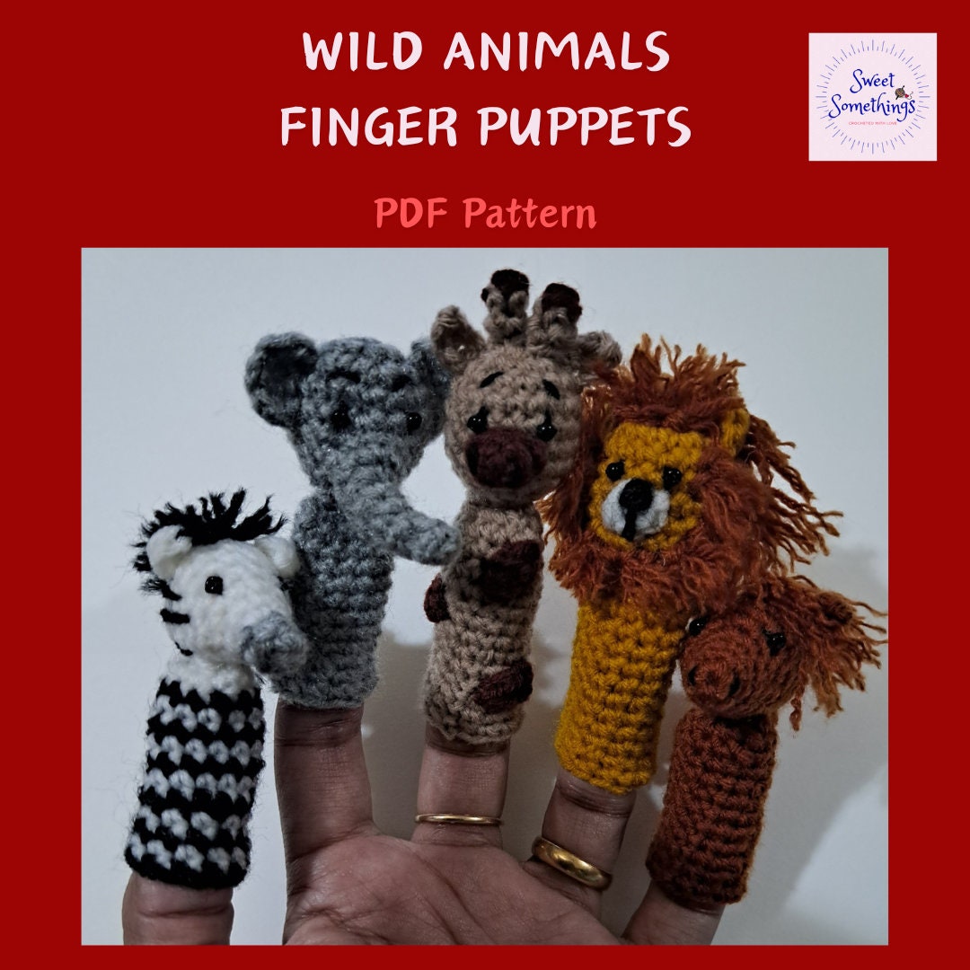 Wild Animals Finger Puppets PDF Pattern Zebra, Giraffe, Elephant, Horse ...