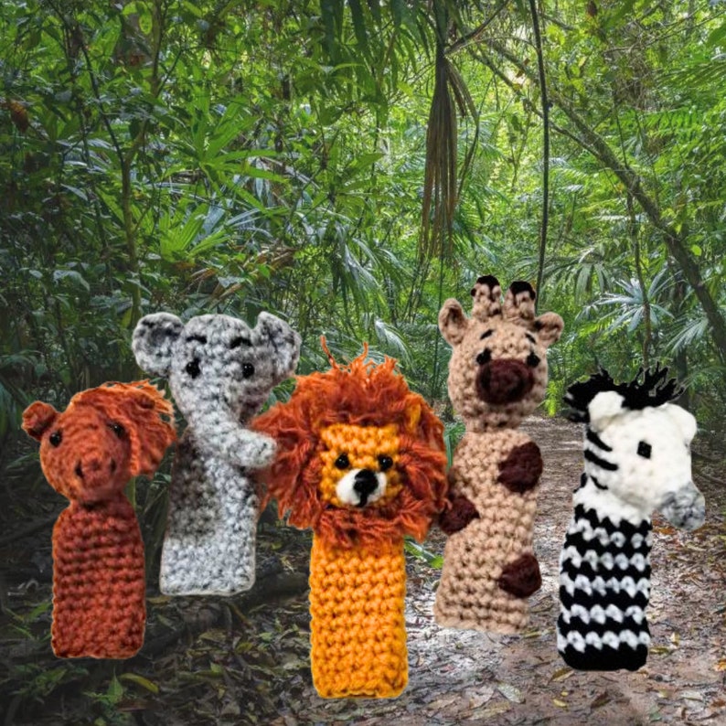 Wild Animals Finger Puppets PDF Pattern Zebra, Giraffe, Elephant, Horse ...