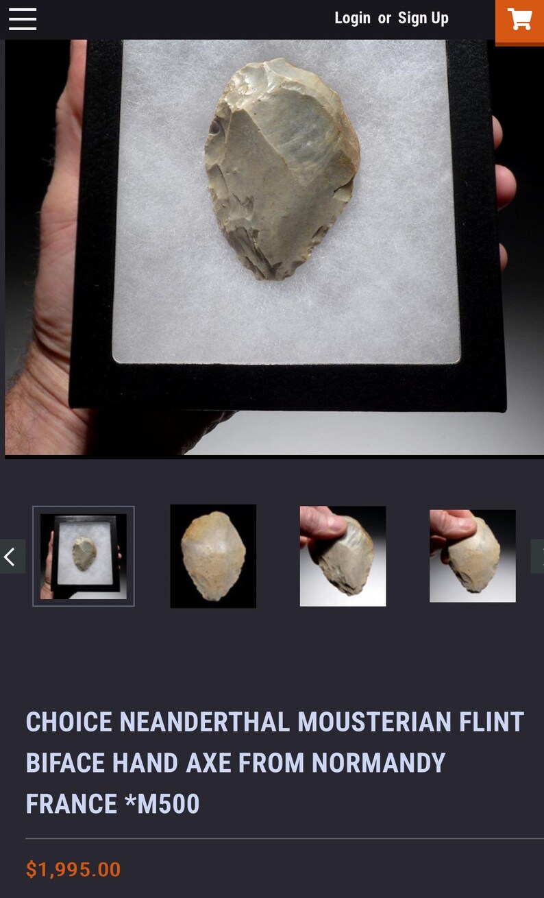 French Neanderthal Hand Axe, Museum Quality Flint Biface, 40000 Years ...
