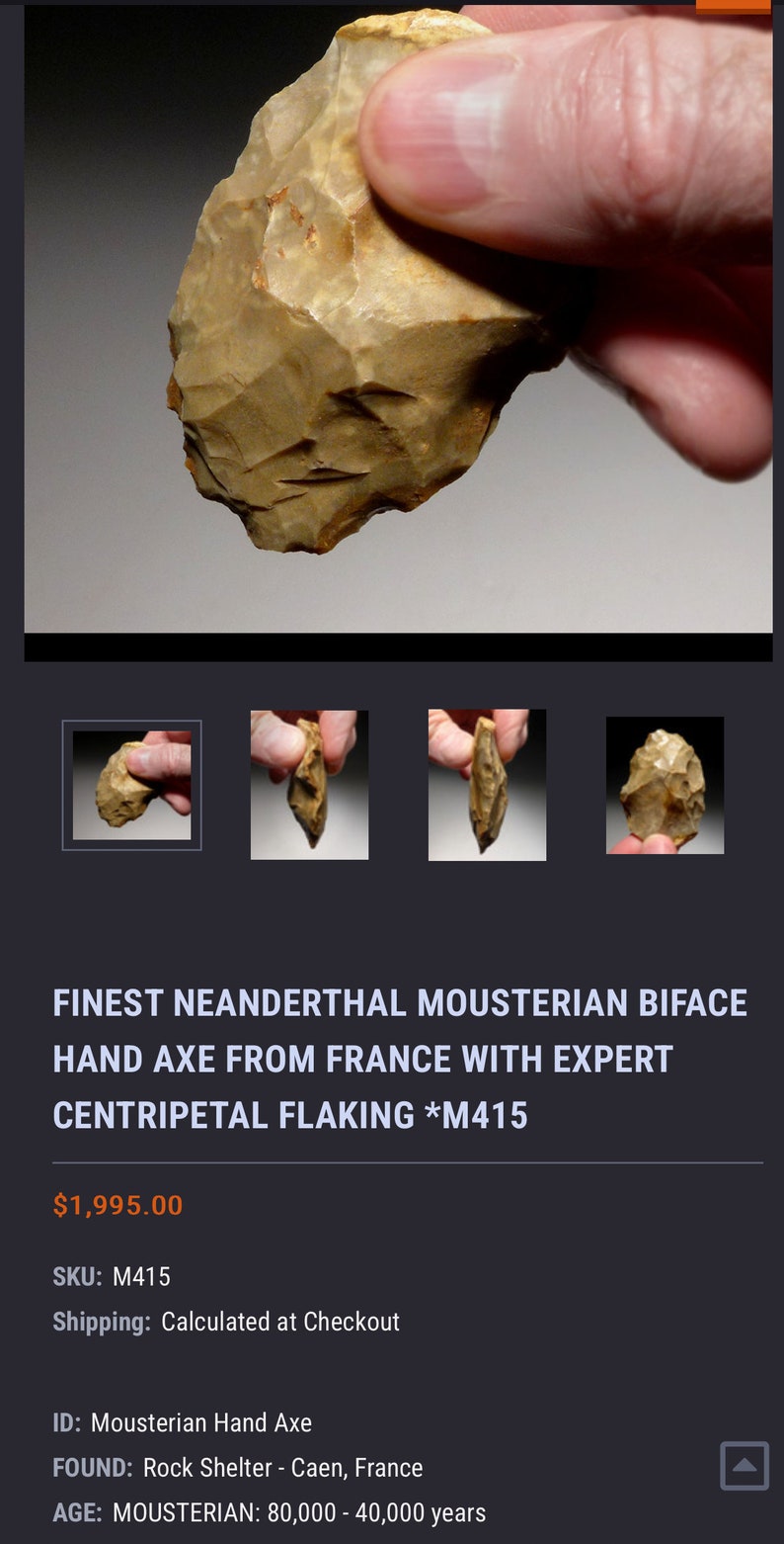Museum Perfectly Pear-shaped French Neanderthalian Hand Axe From an Old ...