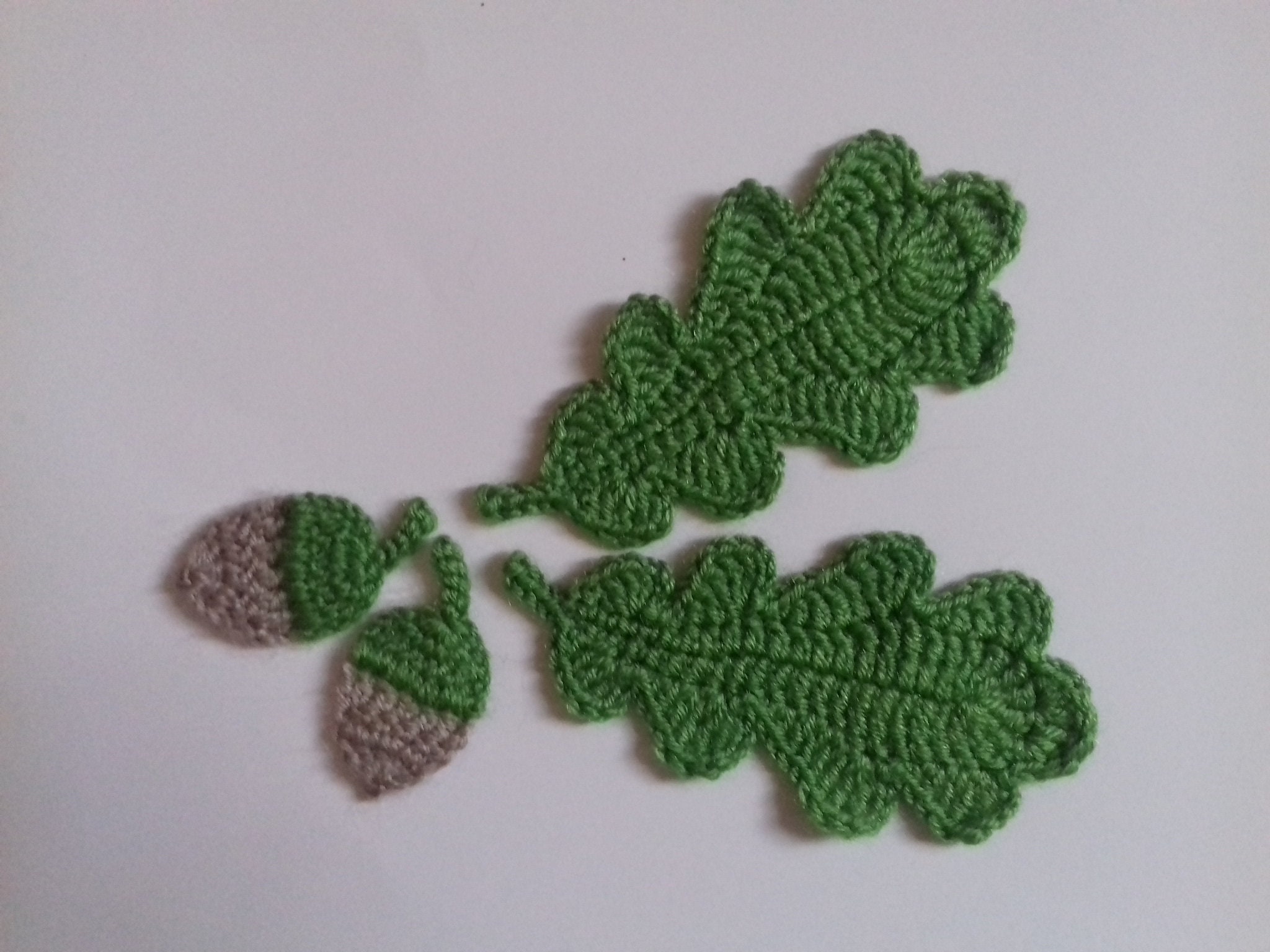 Crocheted Oak Leaves Crochet Green Leaves Crocheted Oak Acorns ...