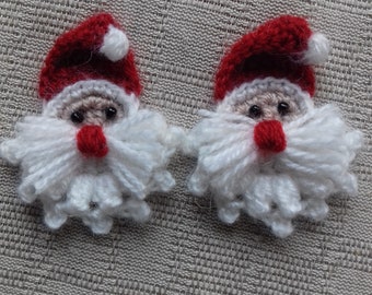 Crochet Santa Claus Face, Crochet Christmas Ornament Set of 6, Handmade ...