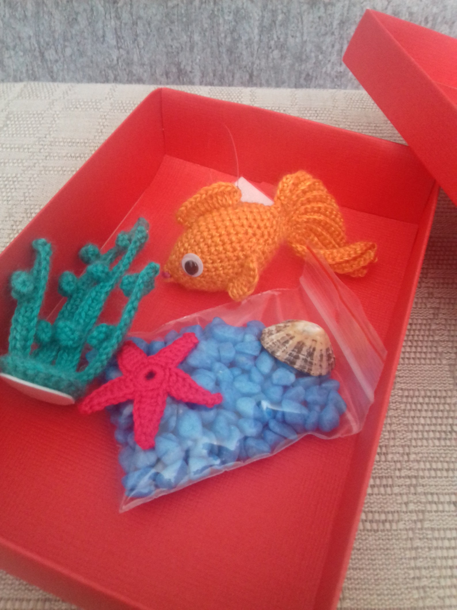 Small Aquarium Set Set With Gold Fish Starfish Water Grass - Etsy