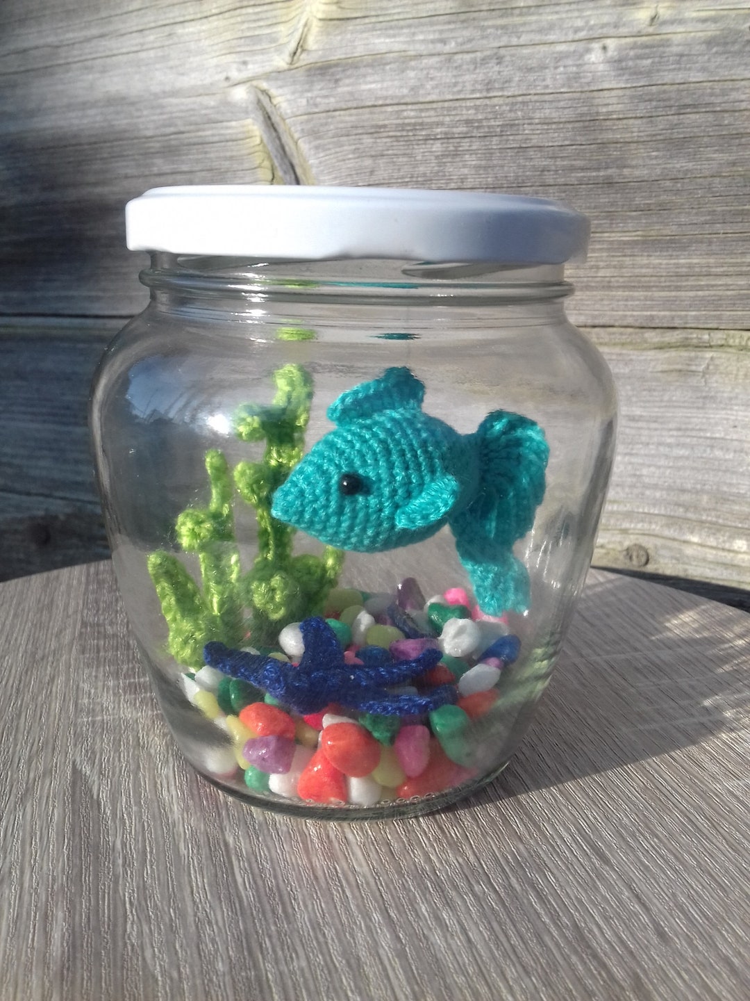 Small Aquarium Set Set With Mint Fish Starfish Water Grass and Aquarium ...