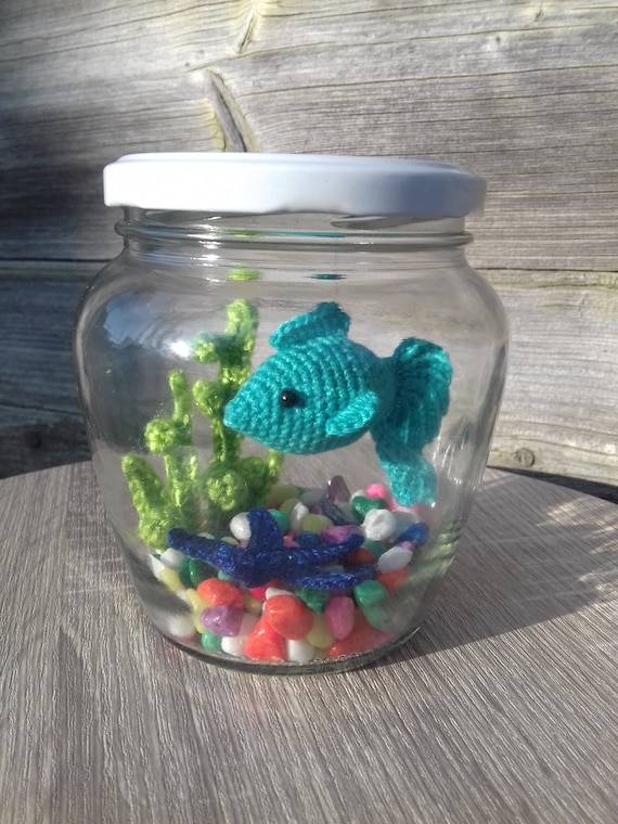 Small Aquarium Set Set With Mint Fish Starfish Water Grass and - Etsy