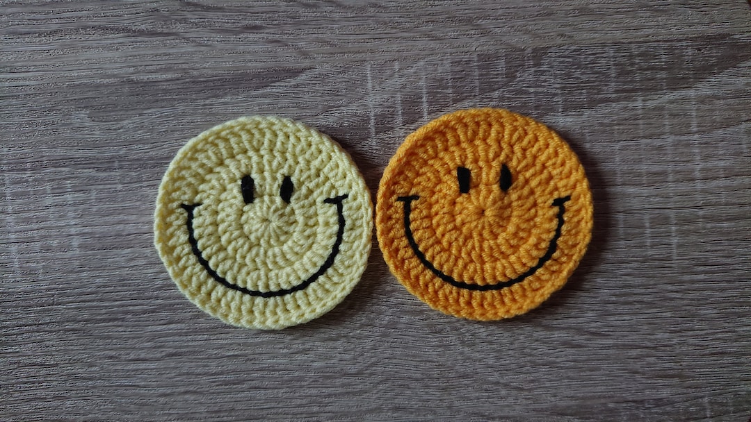 Crochet Smiley Face Handmade Smiley Applique Yellow Applique Crochet ...