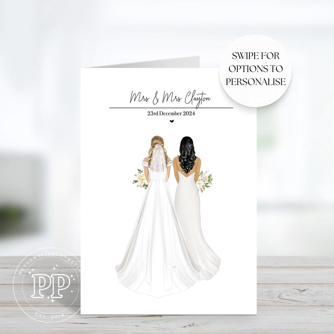 Personalised Wedding Card, Mrs and Mrs Card, Wedding Gift, Wedding Card ...