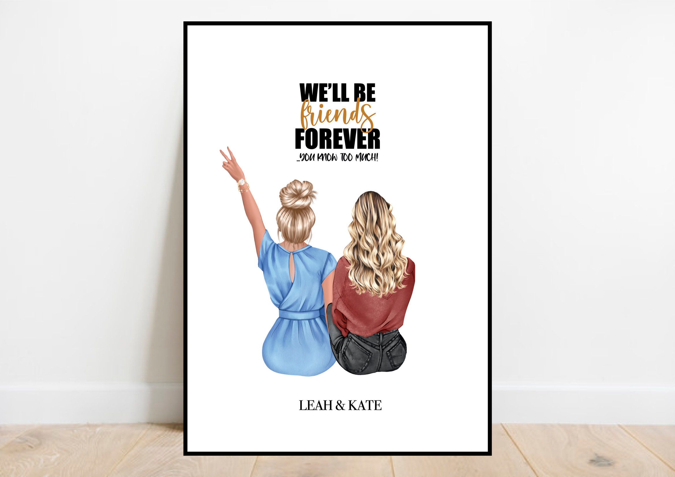 Personalised Friend Print Custom friendship portrait Besties | Etsy