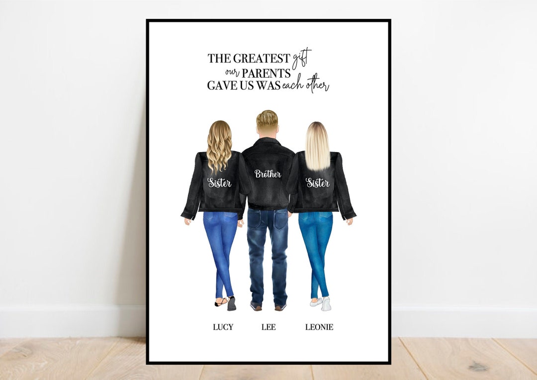 Personalised Sibling Print, Brother and Sister Portrait, Custom Family ...