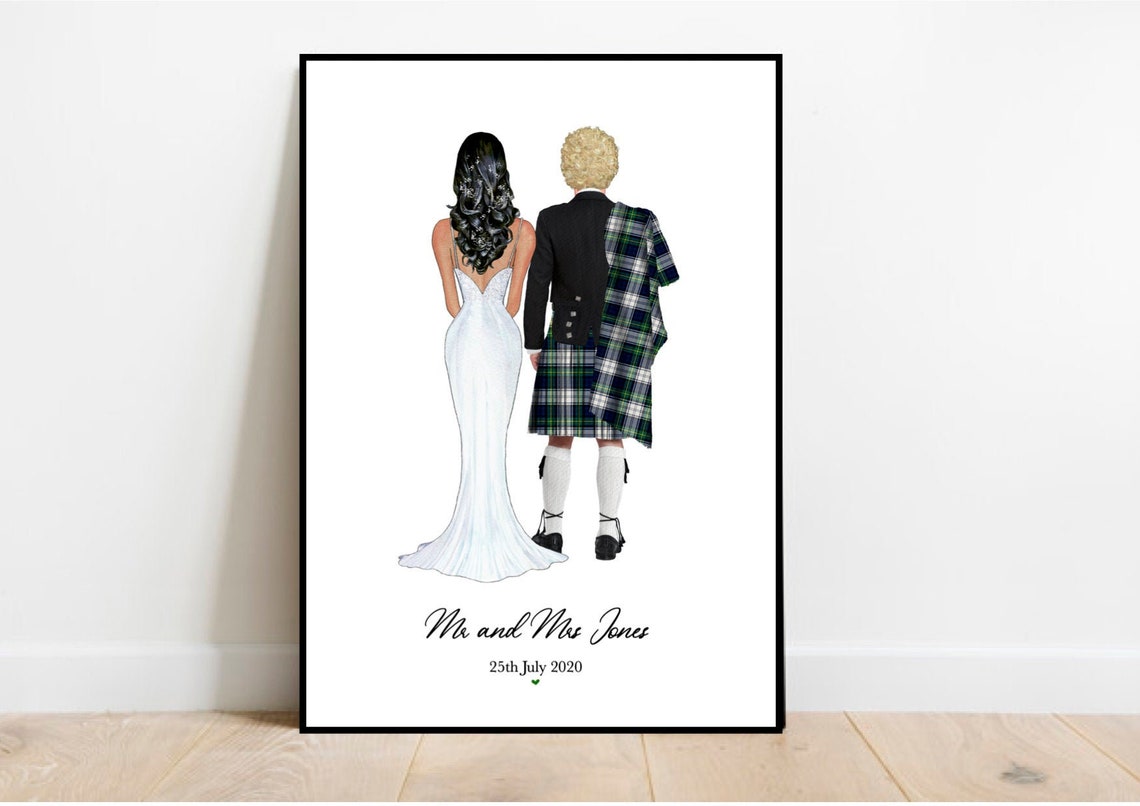 Husband and wife print Scottish wedding Kilt wedding print | Etsy