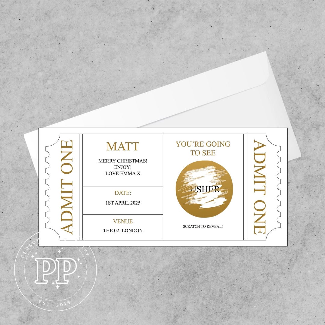 Personalised Scratch Card, Concert Ticket, Theatre Ticket, Luxury Happy ...