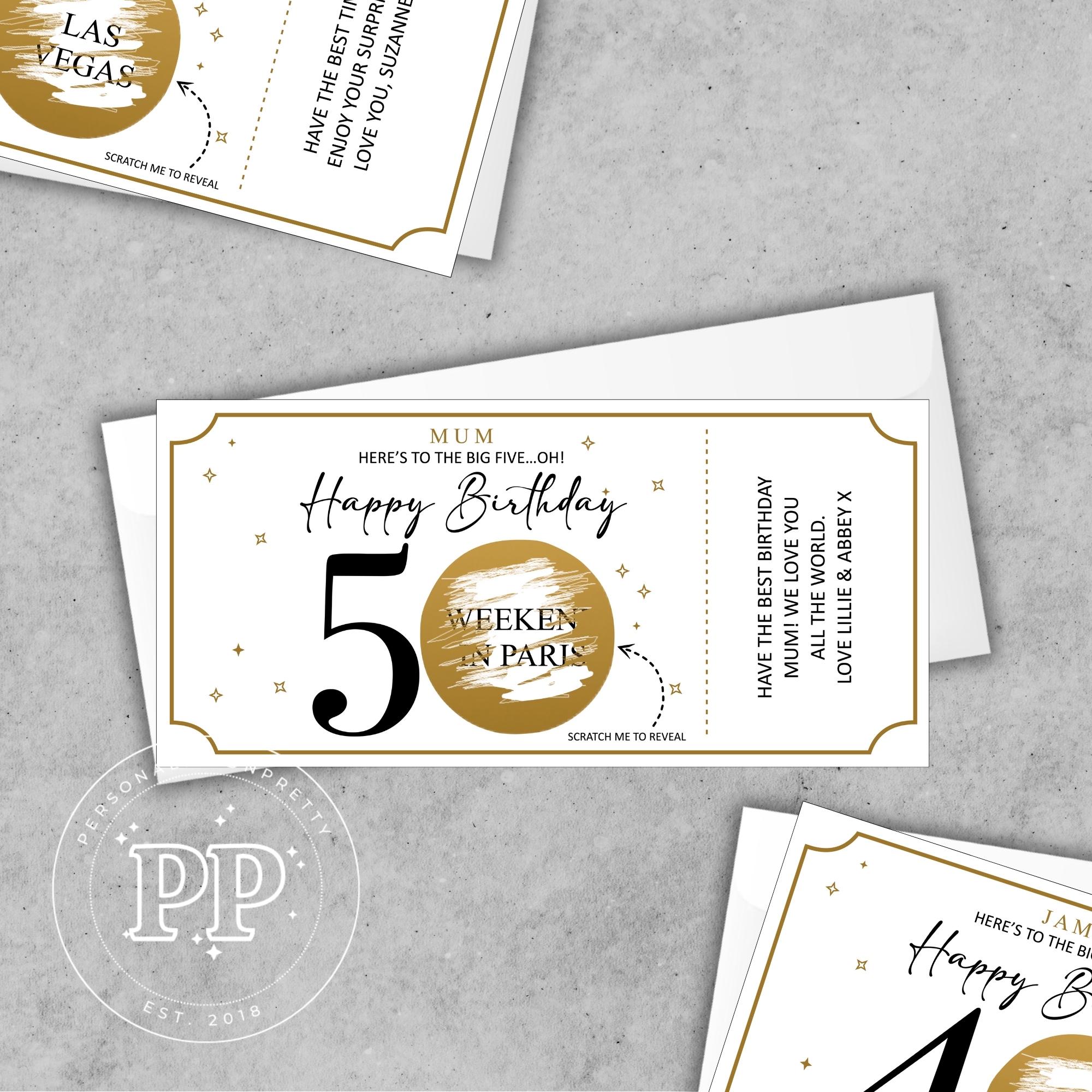50th Birthday Scratch Card, Holiday Scratch Card, Boarding Pass Scratch ...