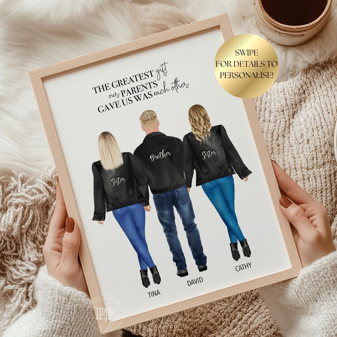 Personalised Sibling Print, Brother and Sister Portrait, Custom Family ...