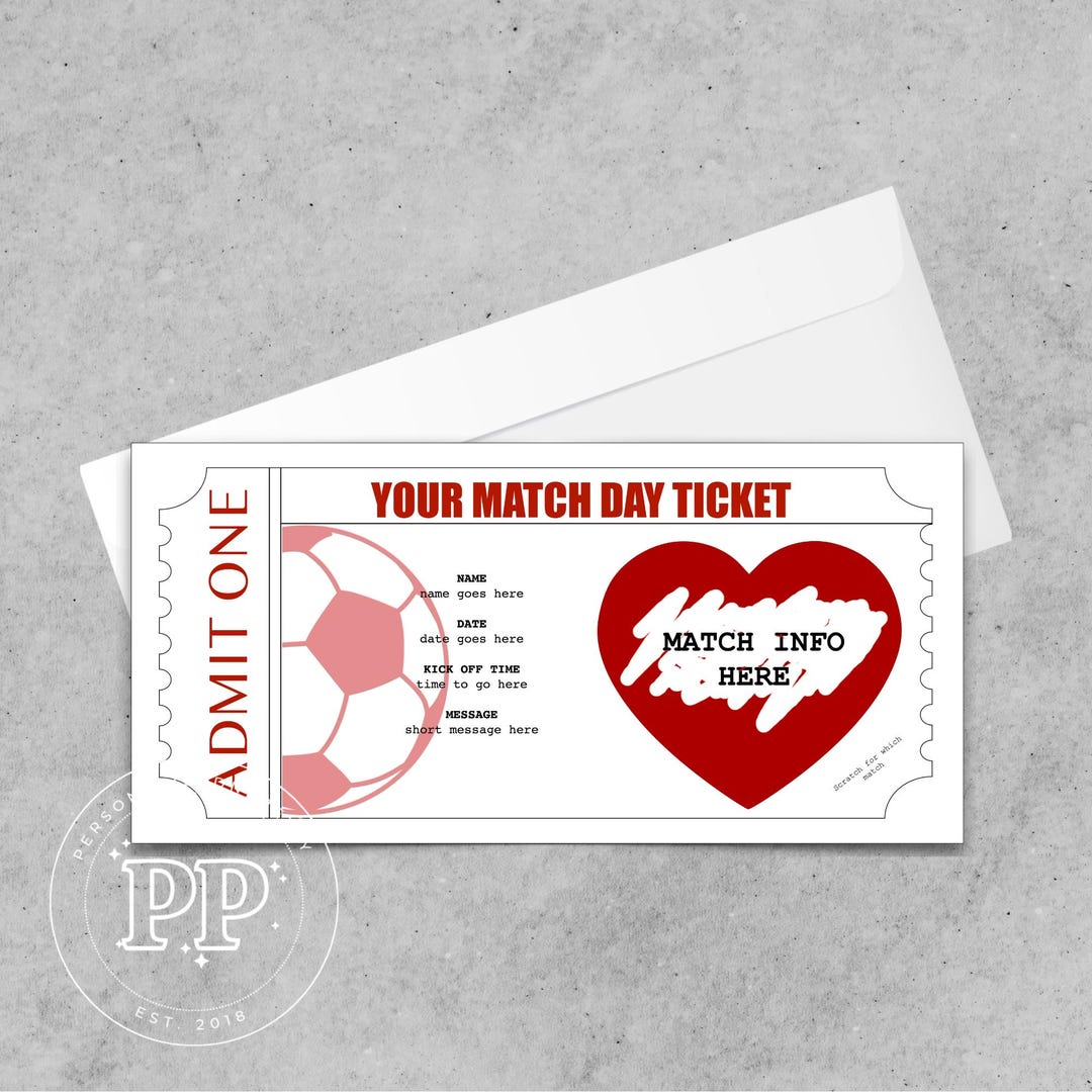Personalised Scratch Reveal Match Day Ticket, Football Game Ticket ...