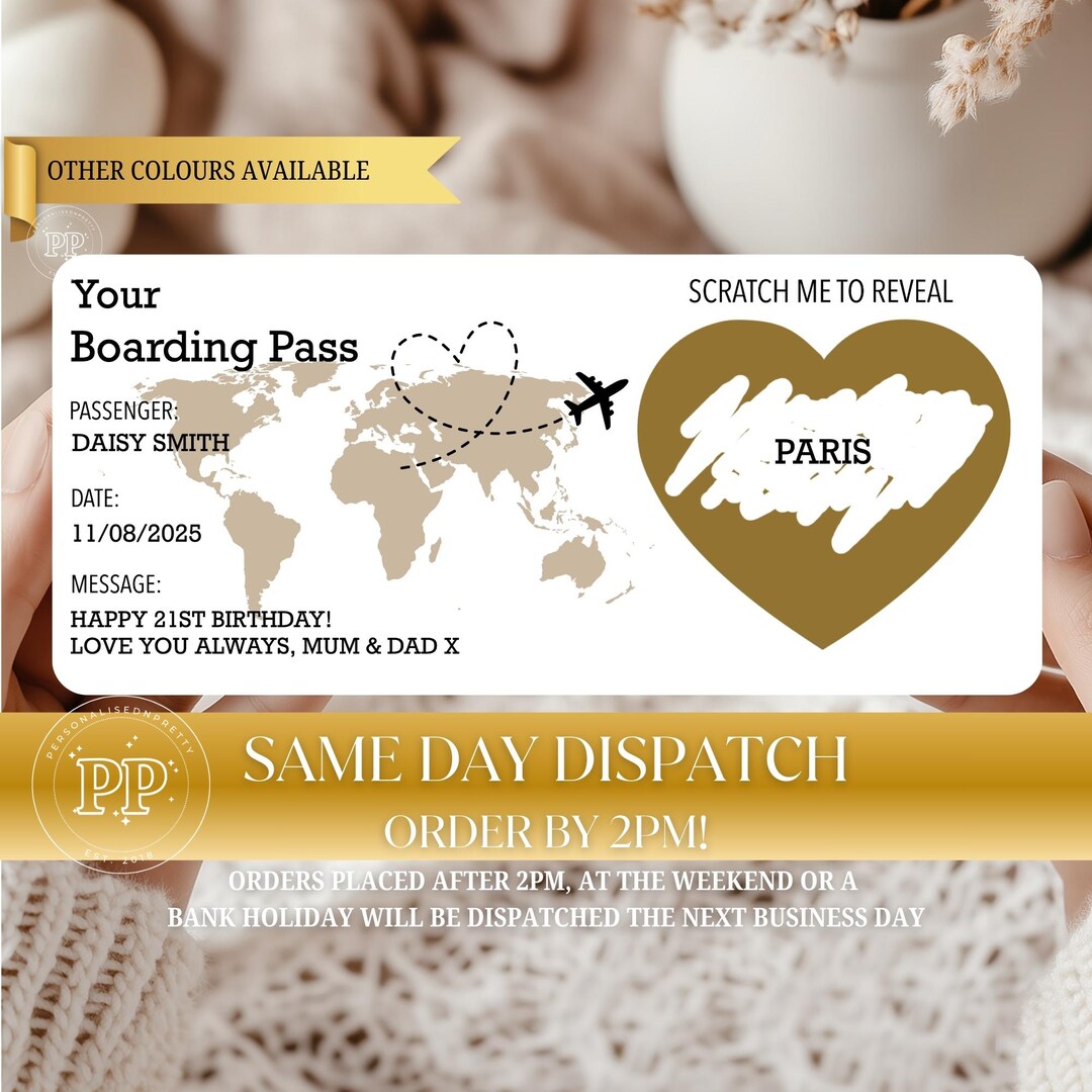 Personalised Scratch Reveal Boarding Pass, Scratch Reveal for Surprise ...