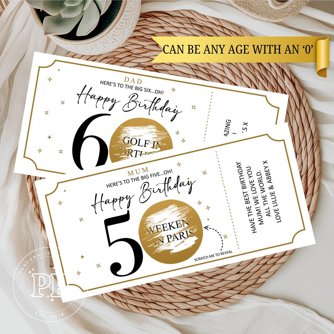 50th Birthday Scratch Card, Holiday Scratch Card, Boarding Pass Scratch ...
