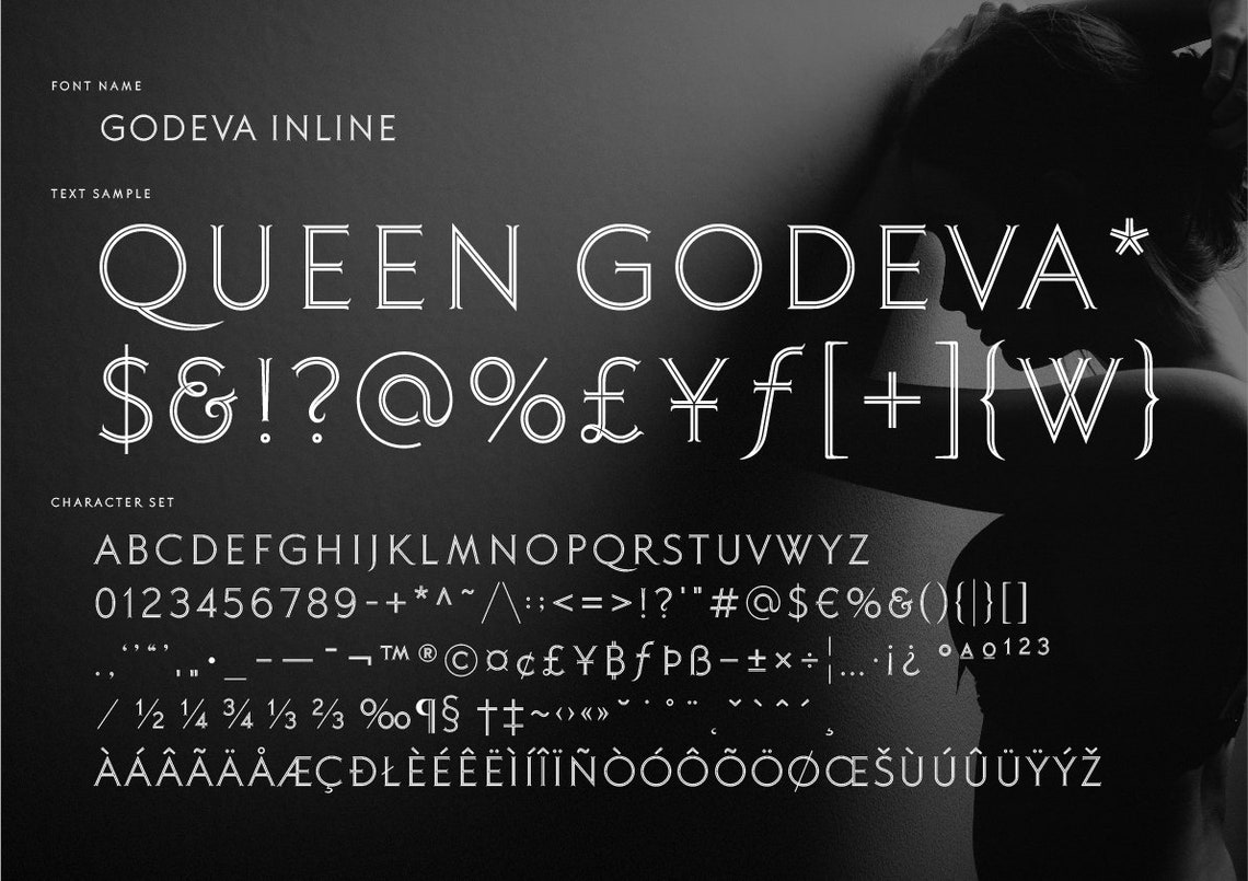 Godeva Inline Font, Typeface, Classic Roman Text, Typography, in Line Digital Font, Elegant ...