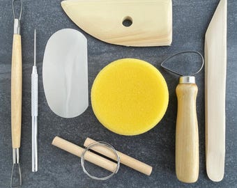 Set of 8 Pottery Tools Starter Kit. Beginner Tool Set for Working With ...