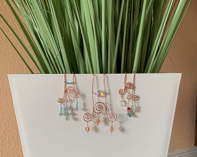 3 Copper Pot Hugger, Set of 3, Flower Pot Jewelry, Crystal Flower Pot ...