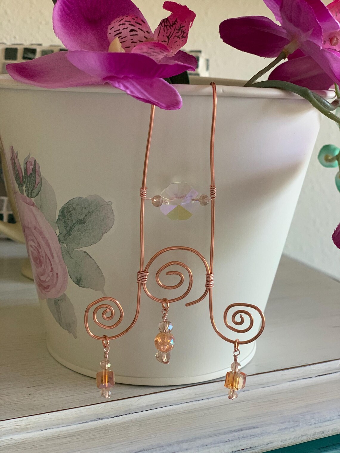 3 Copper Pot Hugger, Set of 3, Flower Pot Jewelry, Crystal Flower Pot ...