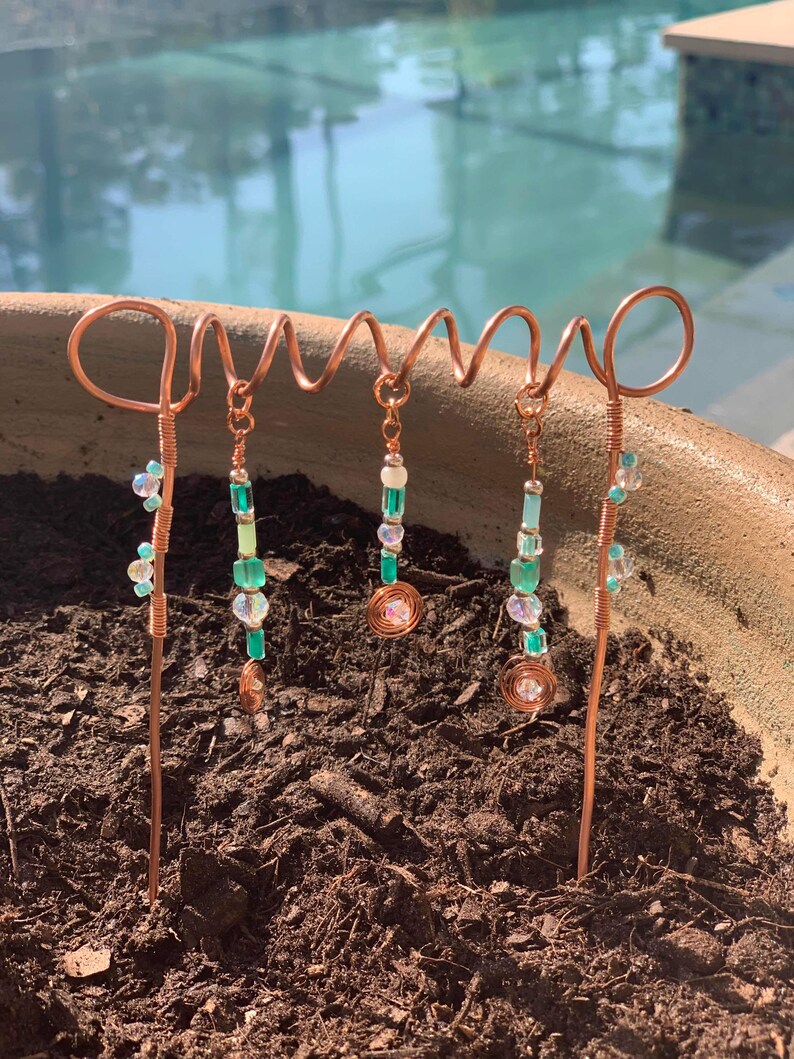 Suncatcher, Copper Stake, Plant Charm, Flower Pot Jewelry, Plant Stake ...