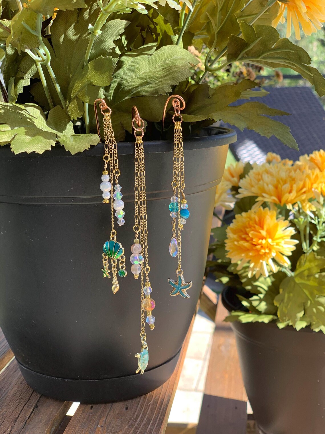 3 Copper Stakes, Flower Pot Jewelry, Copper Plant Stake, Suncatcher ...