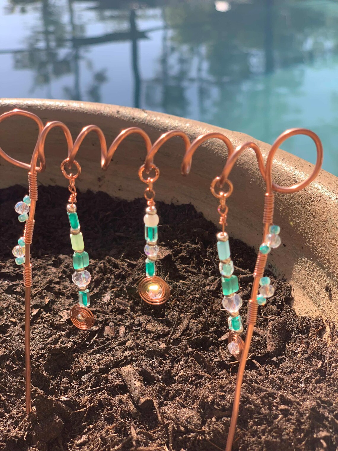 Suncatcher, Copper Stake, Plant Charm, Flower Pot Jewelry, Plant Stake ...
