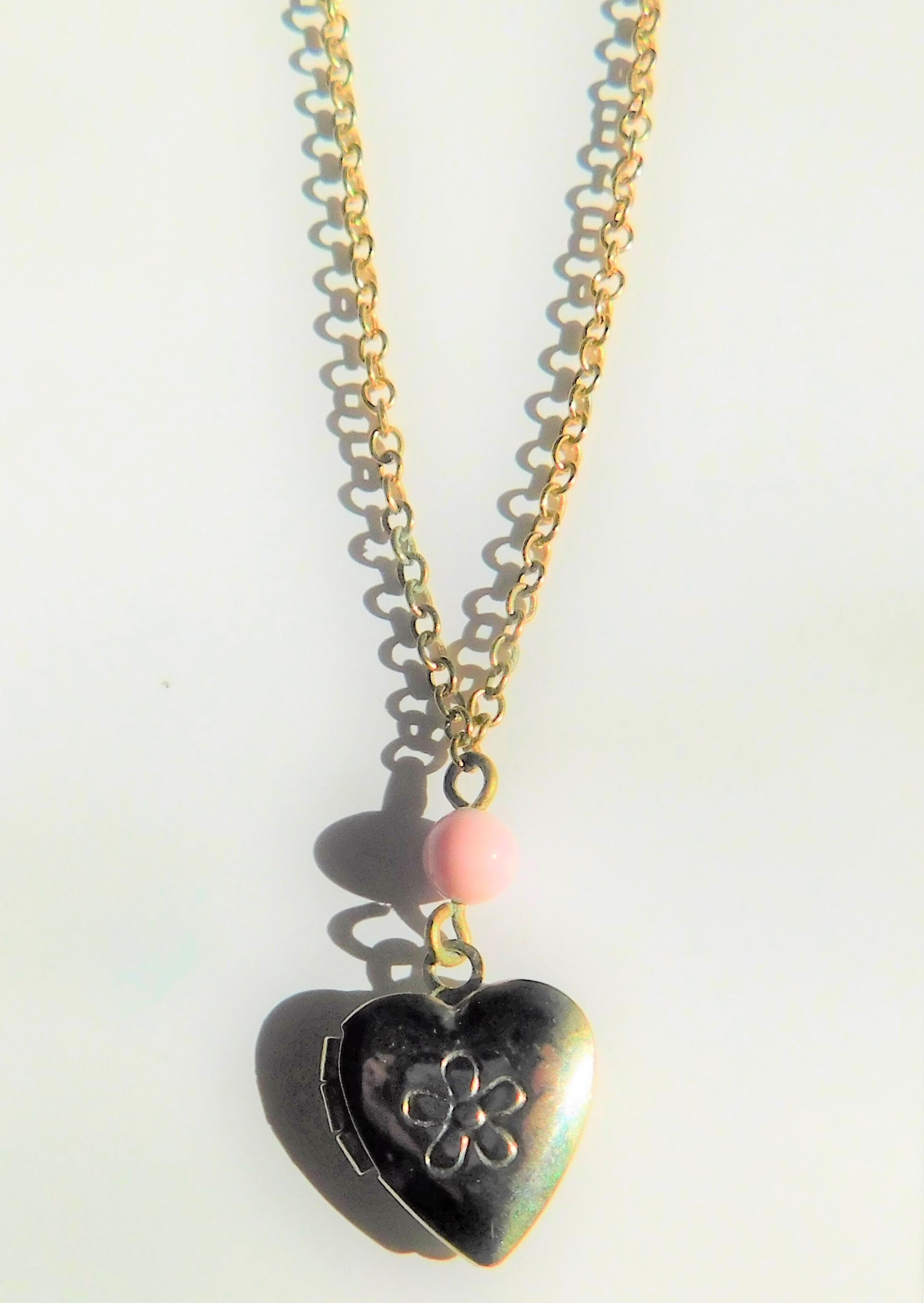 Small Gold Heart Locket, Etched Center Flower, Baby, Girl Gift, Pink ...