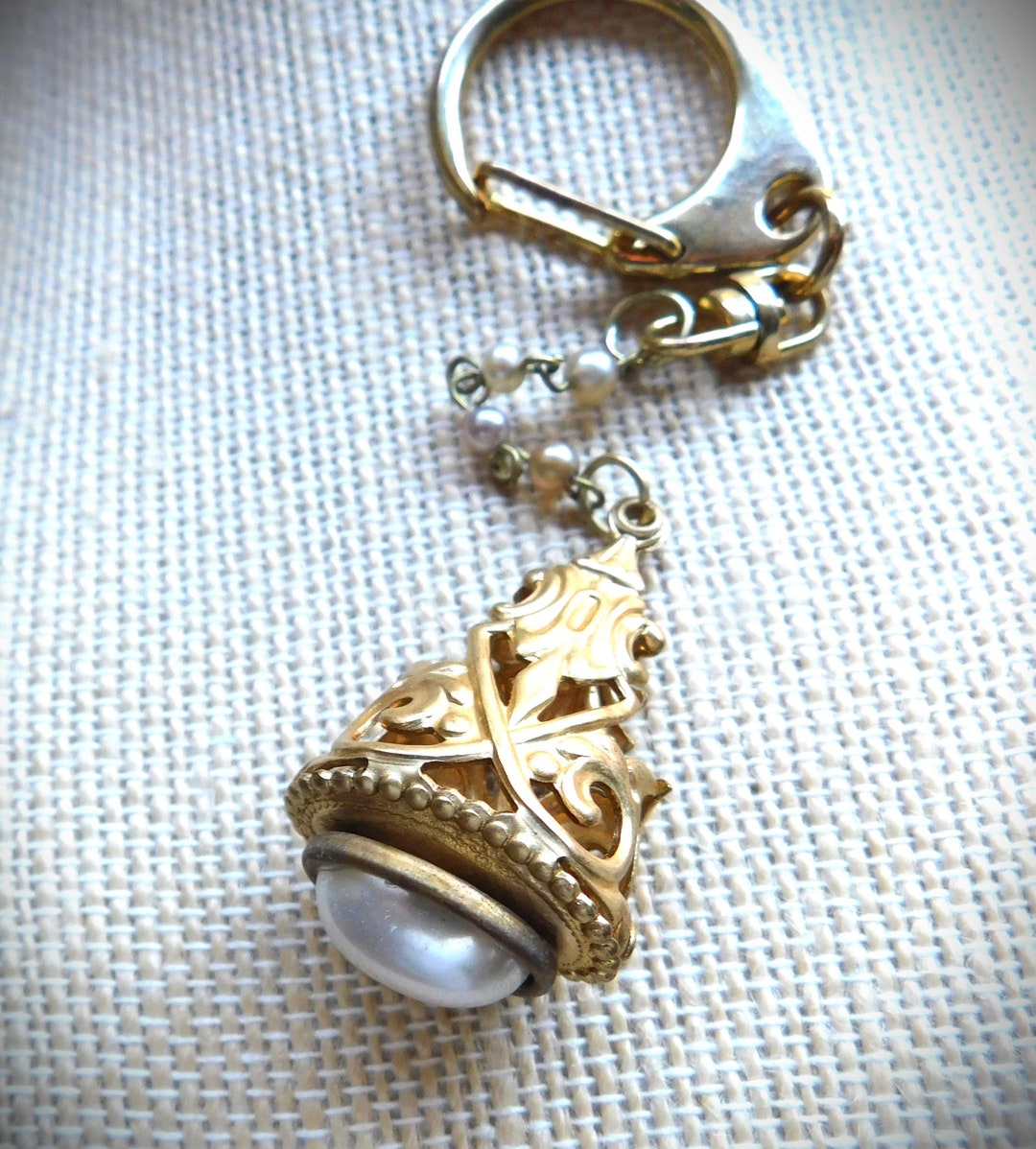 Art Deco Style Watch Fob Openwork Keychain, Vintage, Geometric, White ...