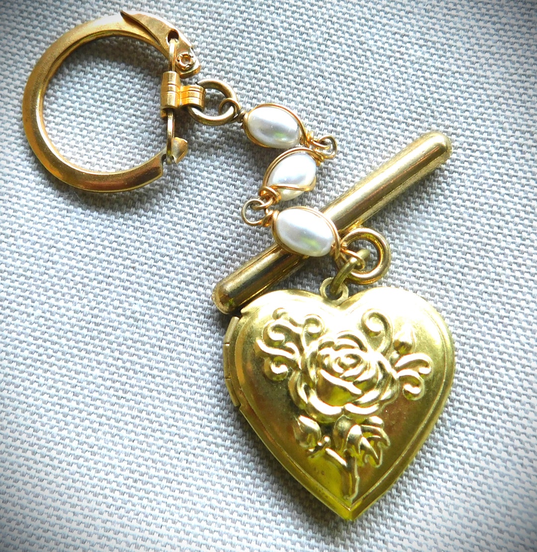 Large Heart Locket Key Chain Combo, Embossed, Vintage, Great Holiday ...