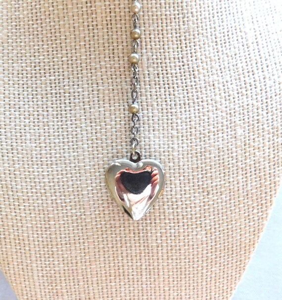 Small Spring Silver Heart Locket on Long Pastel Pearl… - Gem