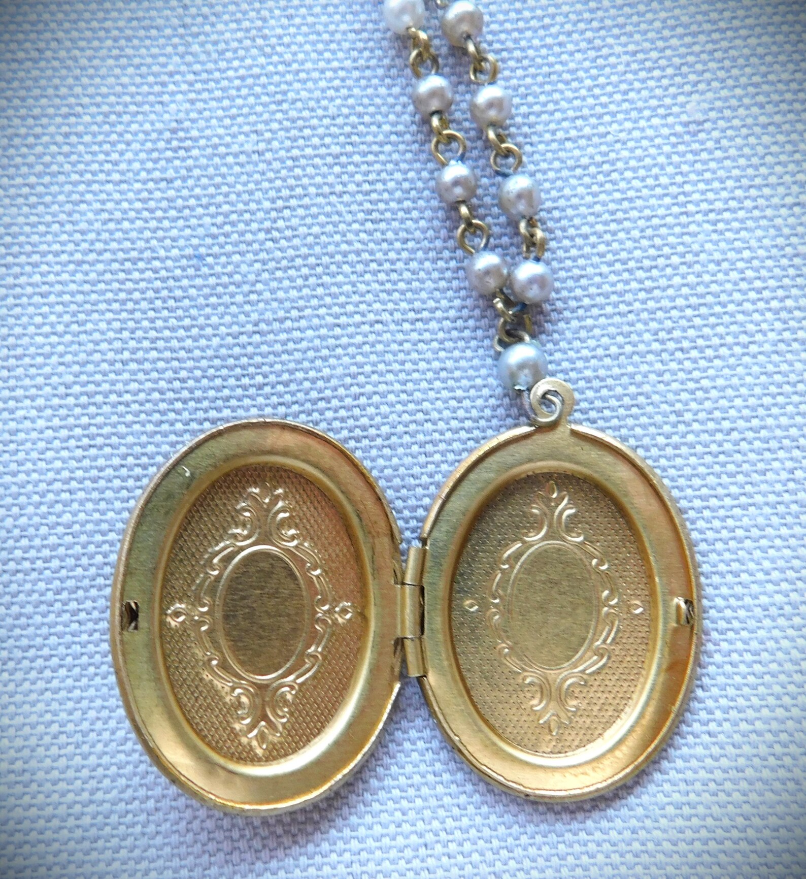 Vintage Oval Etched Locket, Special Gift, Center Bezeled Pearl, Pastel ...