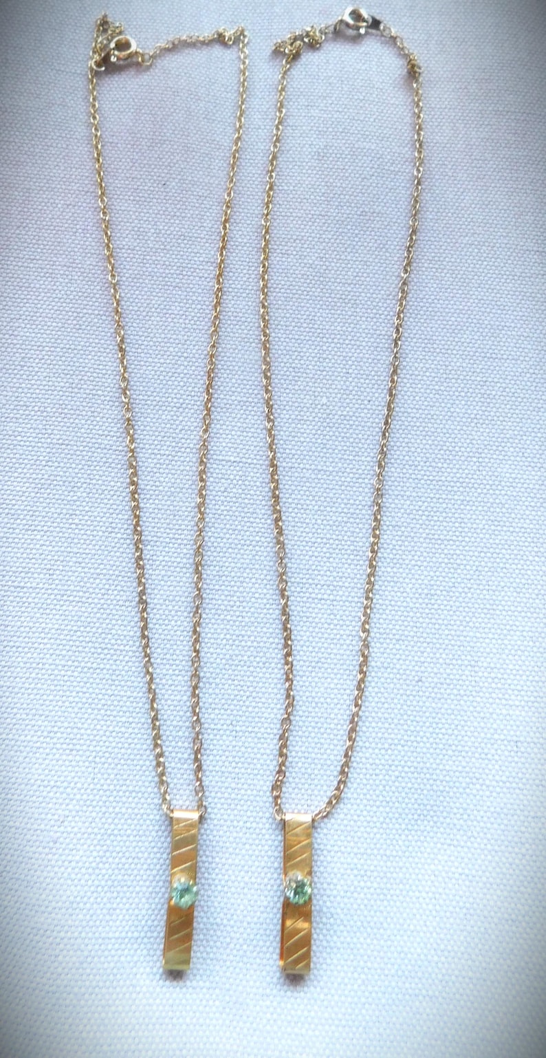 C. 1875 Pair Victorian Lingerie Pin Necklaces, Peridot, Gold Chains ...