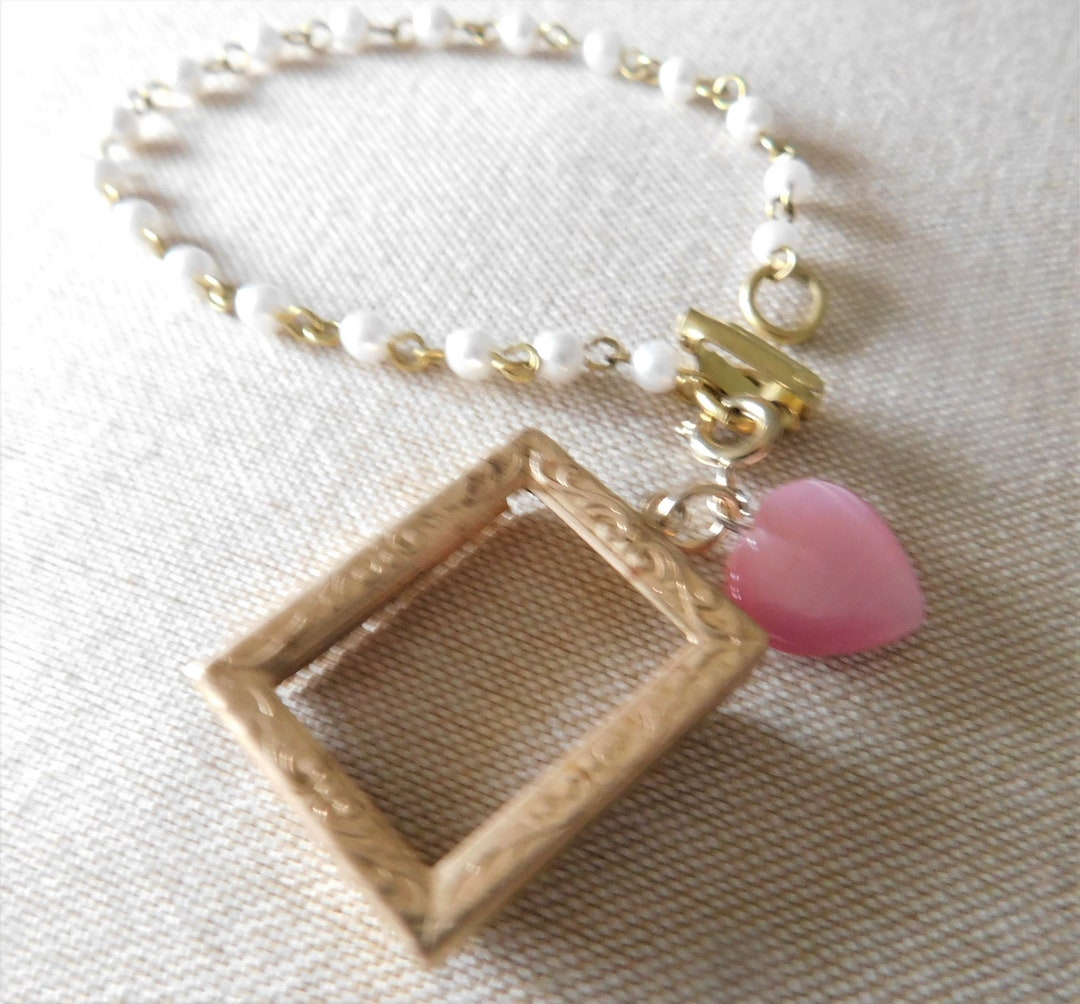 Vintage Etched Picture Frame Charm Bracelet, Special Girl Gift, Pink ...