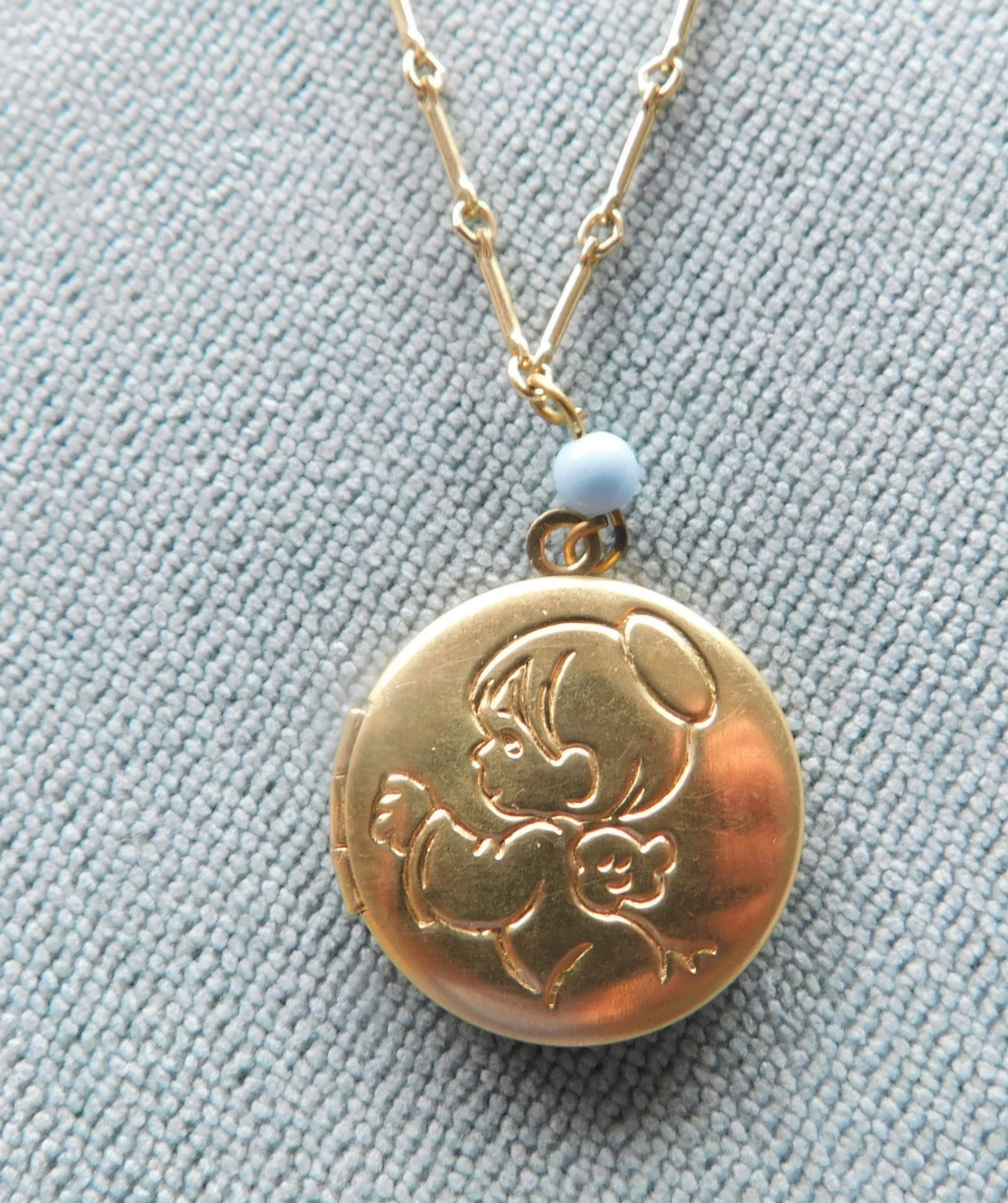 Guardian Angel Gold Vintage Locket, Round, Baby Child Newborn Gift ...