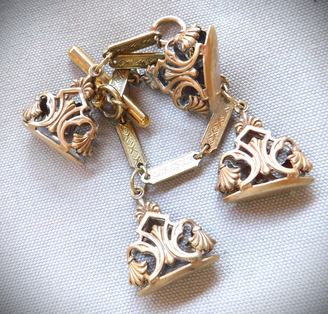 Art Deco Style Fob Charm Bracelet, Four Vintage Watch Fobs, Lobster ...