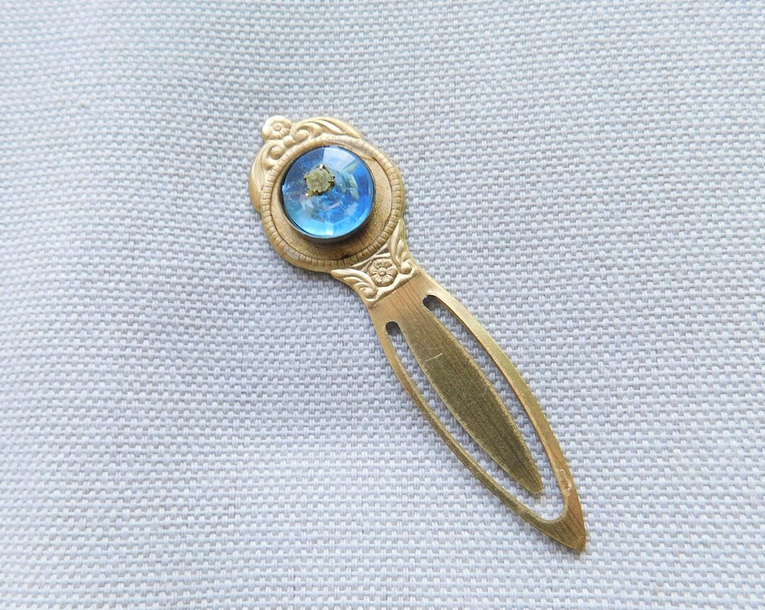 Vintage Blue Stone Bookmark, Victorian, Floral Embossed Reader, Book ...