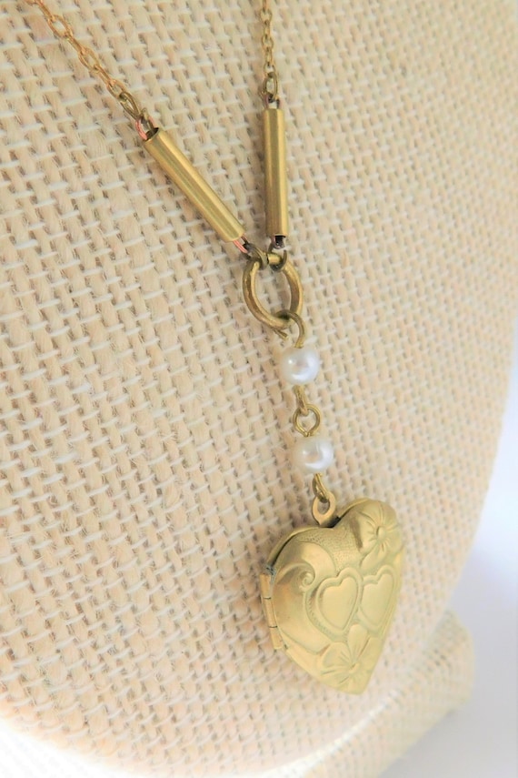 Small Gold Heart Vintage Locket, Double Embossed Hear… - Gem