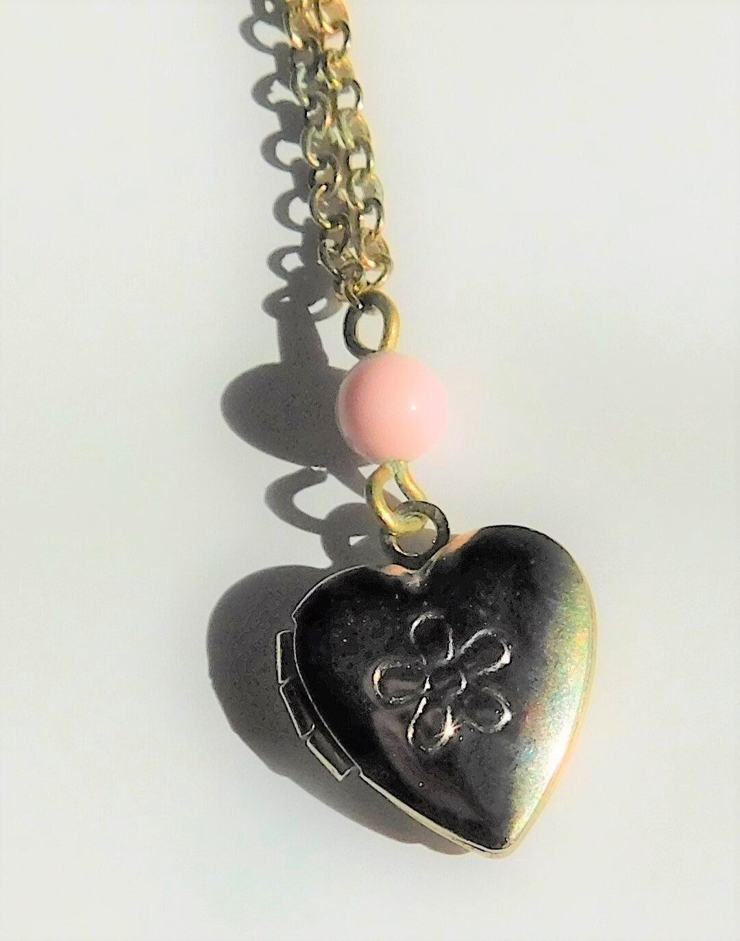 Small Gold Heart Locket, Etched Center Flower, Baby, Girl Gift, Pink ...