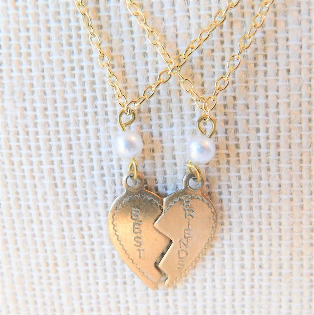 TWO BESTIES FOREVER Two-of-a-kind Pair of Best Friends Half-heart Gold ...