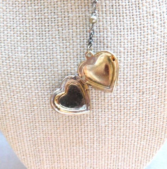 Small Spring Silver Heart Locket on Long Pastel Pearl… - Gem