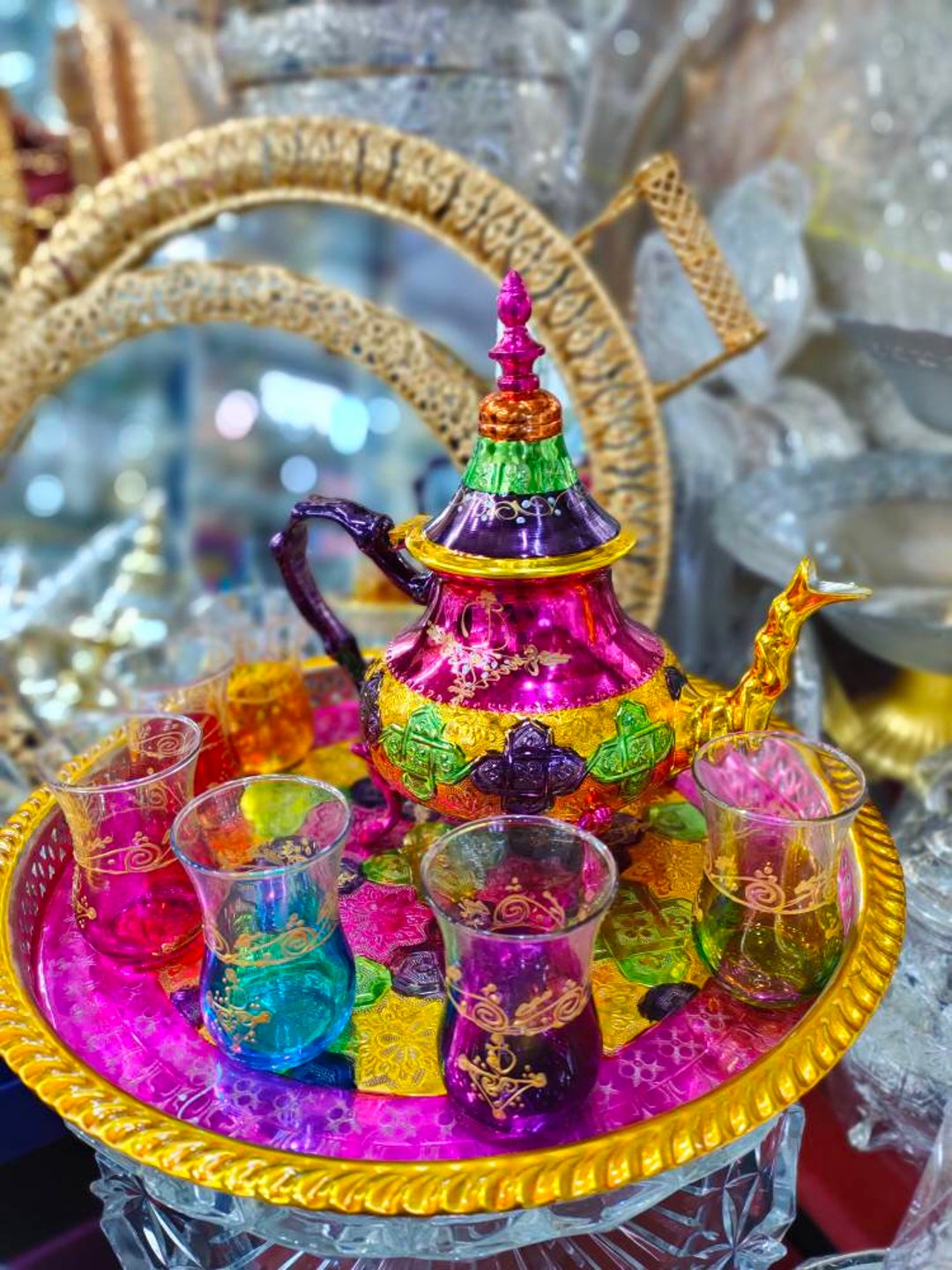 Moroccan Handmade Hand Painted Multicolor Tea Set - Etsy