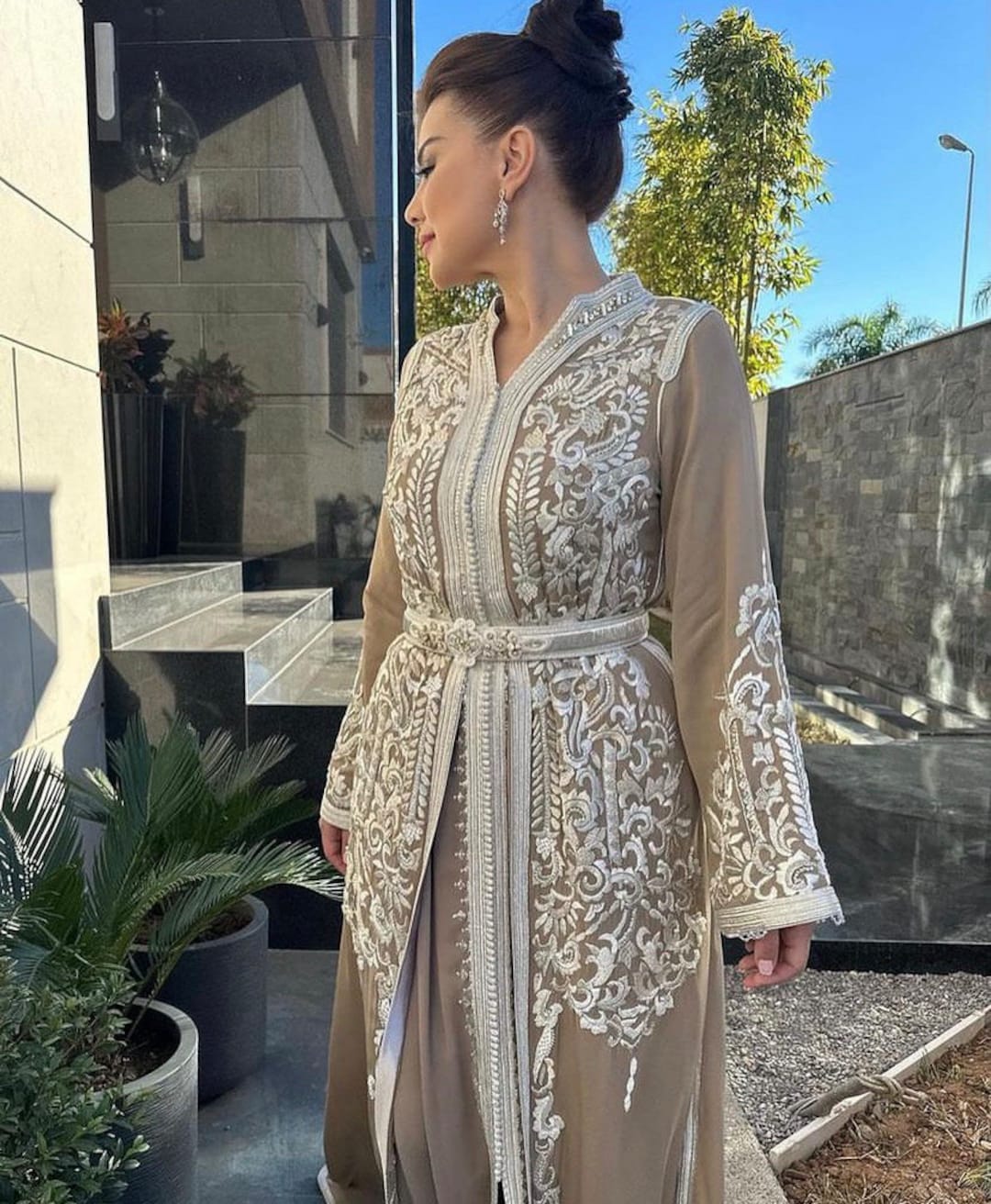 Moroccan Caftan, Luxury Embroidered Dress 2 Pieces With Belt , Fancy ...
