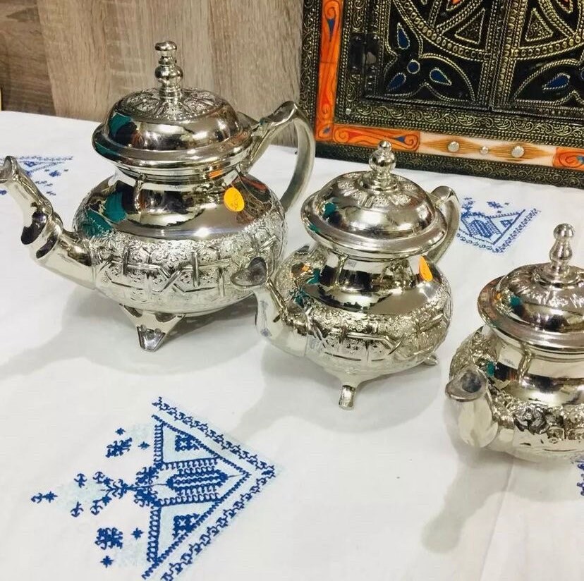 Handmade Moroccan Silver Tea Set Handmade Teapot,tea Tray,set of 6 Tea ...