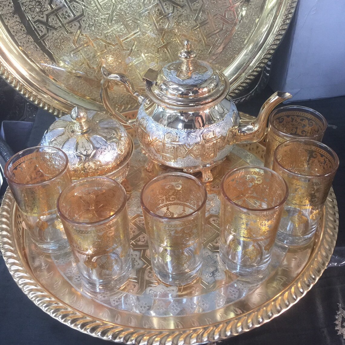 Moroccan Handmade Tea Set With Sugar Bowl - Etsy